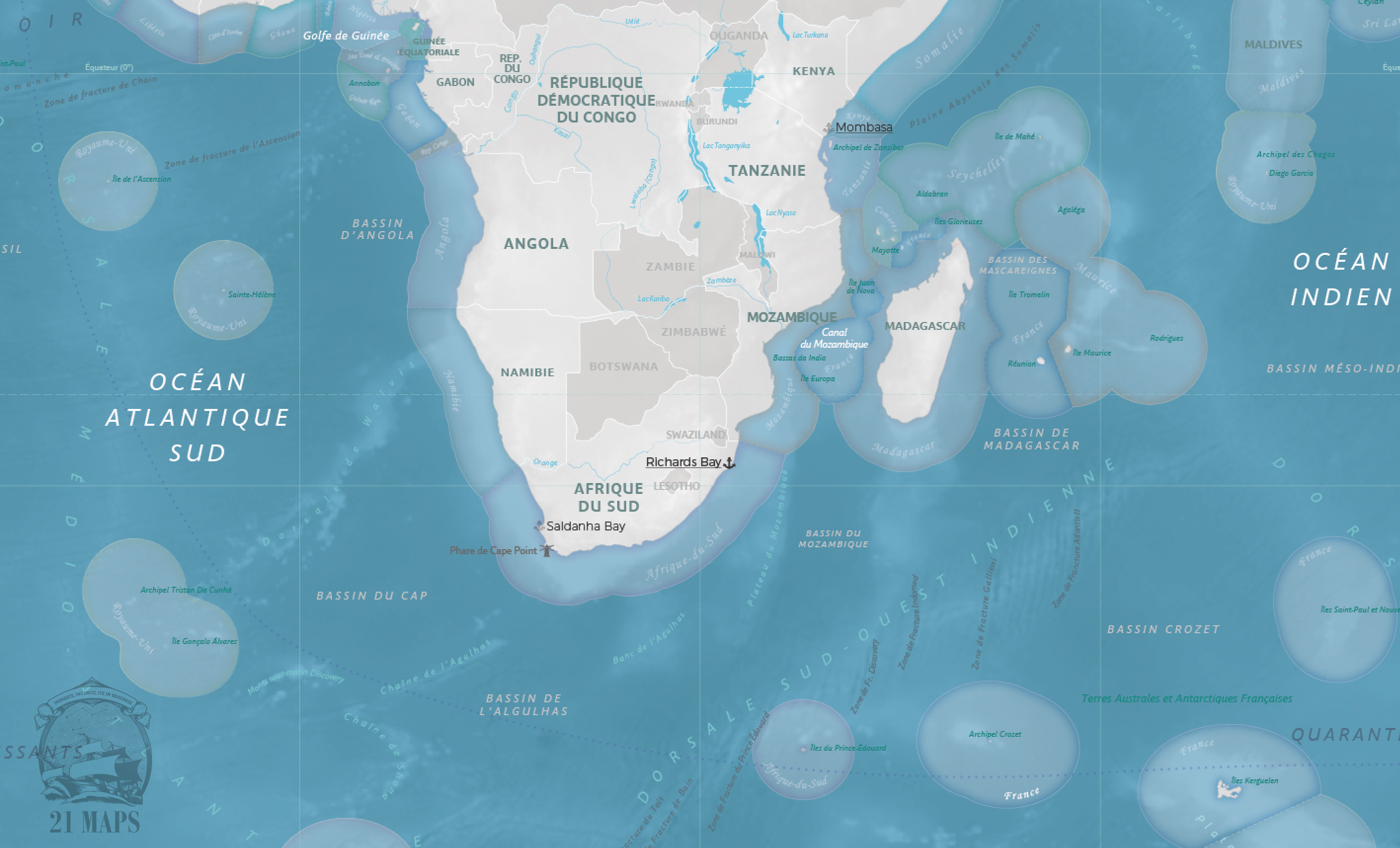 Présentation de la mappemonde océanique 21maps • 21Maps
