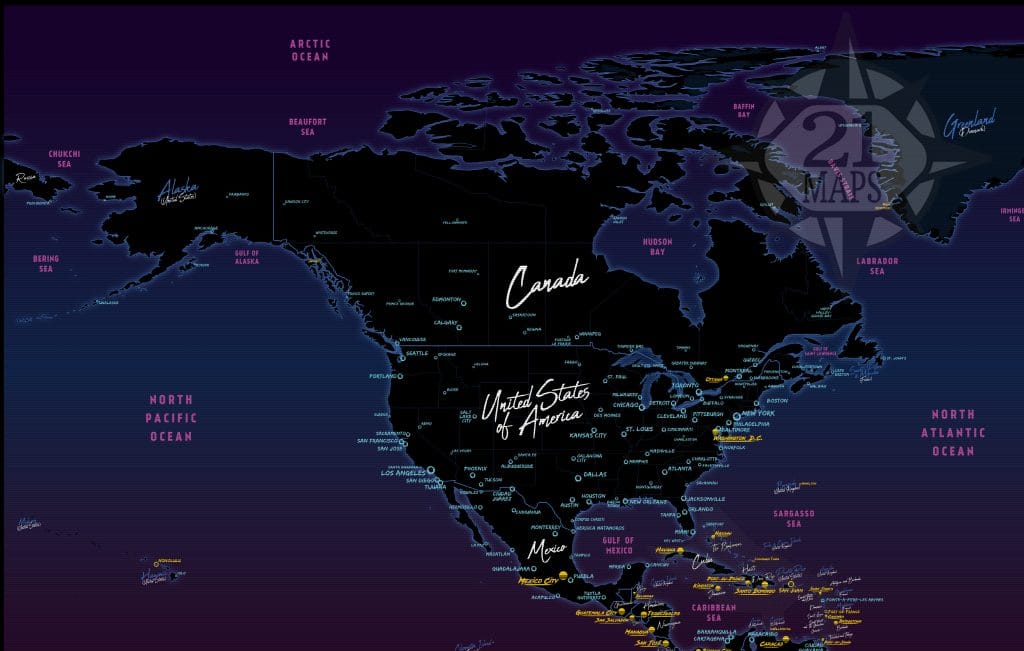 Mappemonde Retrowave/Synthwave • 21Maps