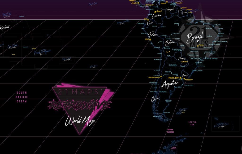 Mappemonde Retrowave/Synthwave • 21Maps